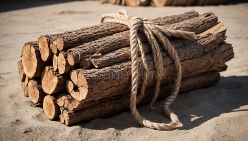 Logs Bound by Rope stock illustration. Illustration of natural - 377315789