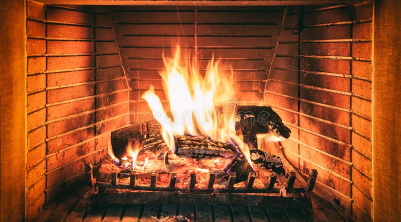 Logs Burning in a Fireplace Stock Image - Image of yellow, energy: 79723279