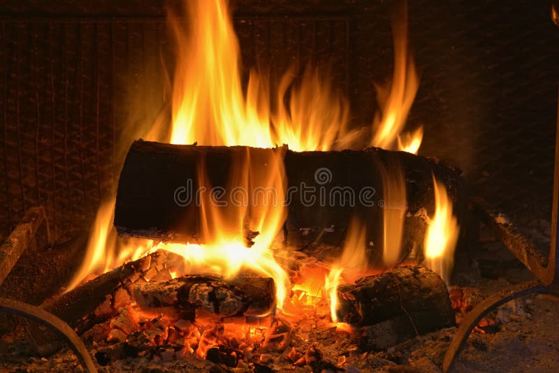 Close on Logs Burning in Fireplace Stock Image - Image of bonfire ...