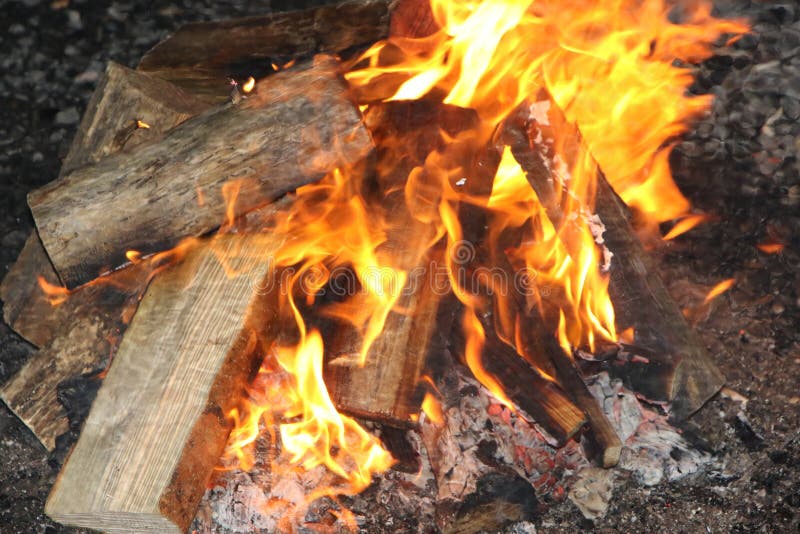 Logs burning stock image. Image of flame, camp, fireplace - 61481671