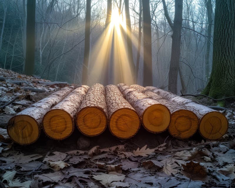 Logs Neatly Arranged in a Wooded Area Basking in Sunlight ...
