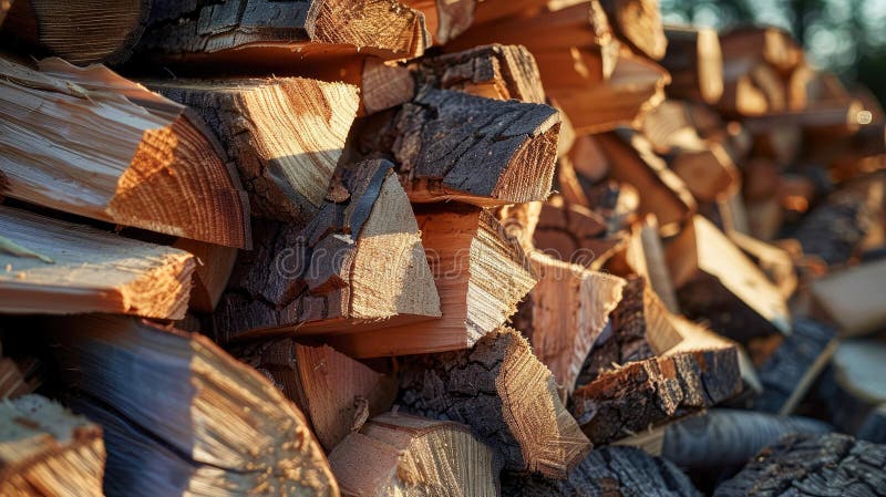 Sunlit Stacks Highlighting the Beauty of Split Wood Logs Stock ...