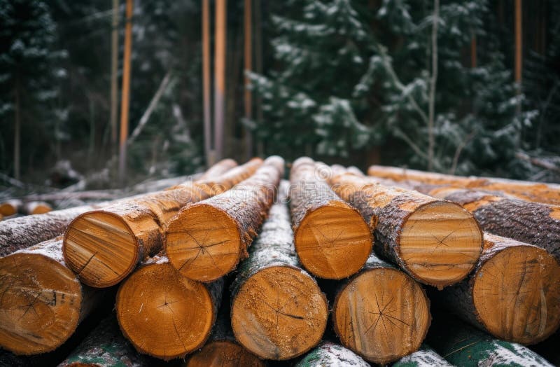 Logs Piled in the Forest, Deforestation and Logging Concept Stock ...