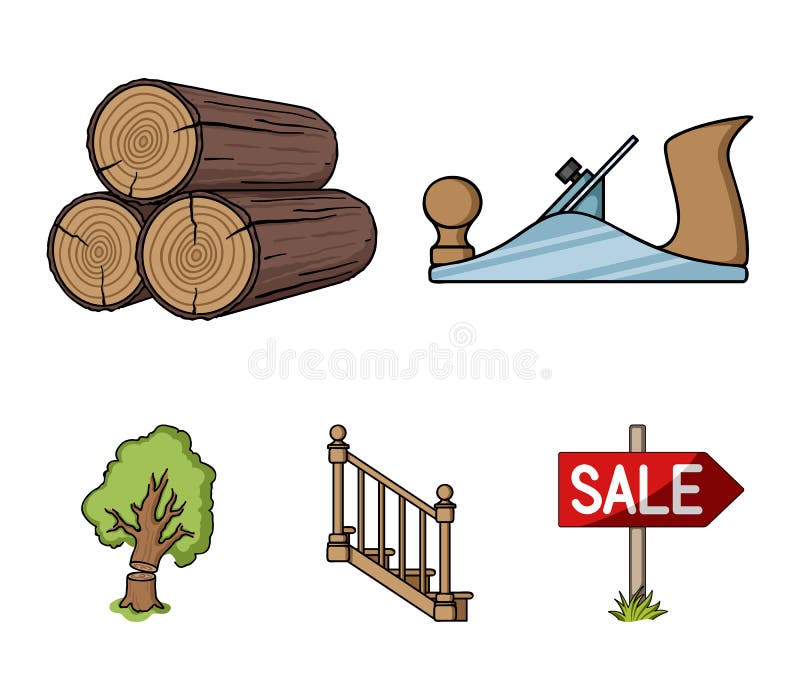 Logs in a Stack, Plane, Tree, Ladder with Handrails. Sawmill and Timber ...