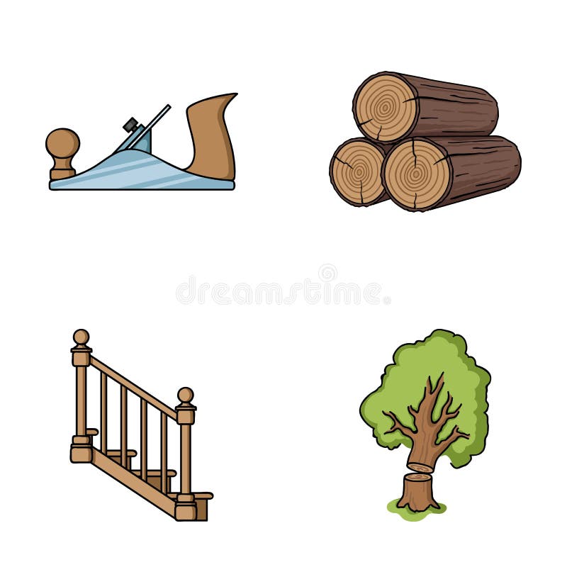 Logs in a Stack, Plane, Tree, Ladder with Handrails. Sawmill and Timber ...