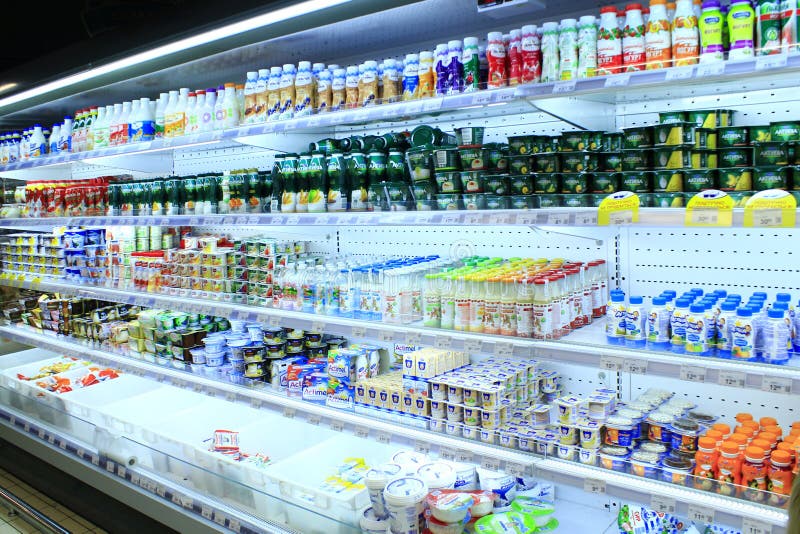 Loja Leitosa Grande Variedade Larga Do Leite No Supermercado Loja Dos ...