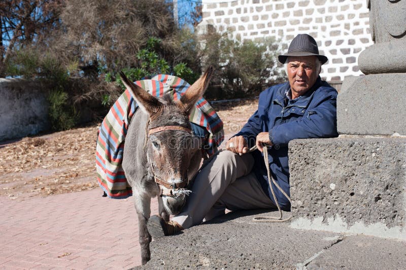 Lokaler Mann mit Esel redaktionelles stockfotografie. Bild von spanisch ...