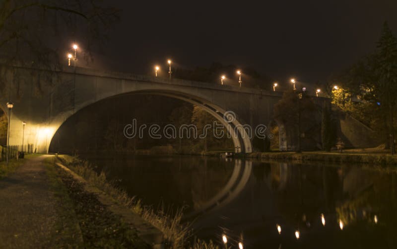 Loket bridge in dark night stock image. Image of forest - 80502889