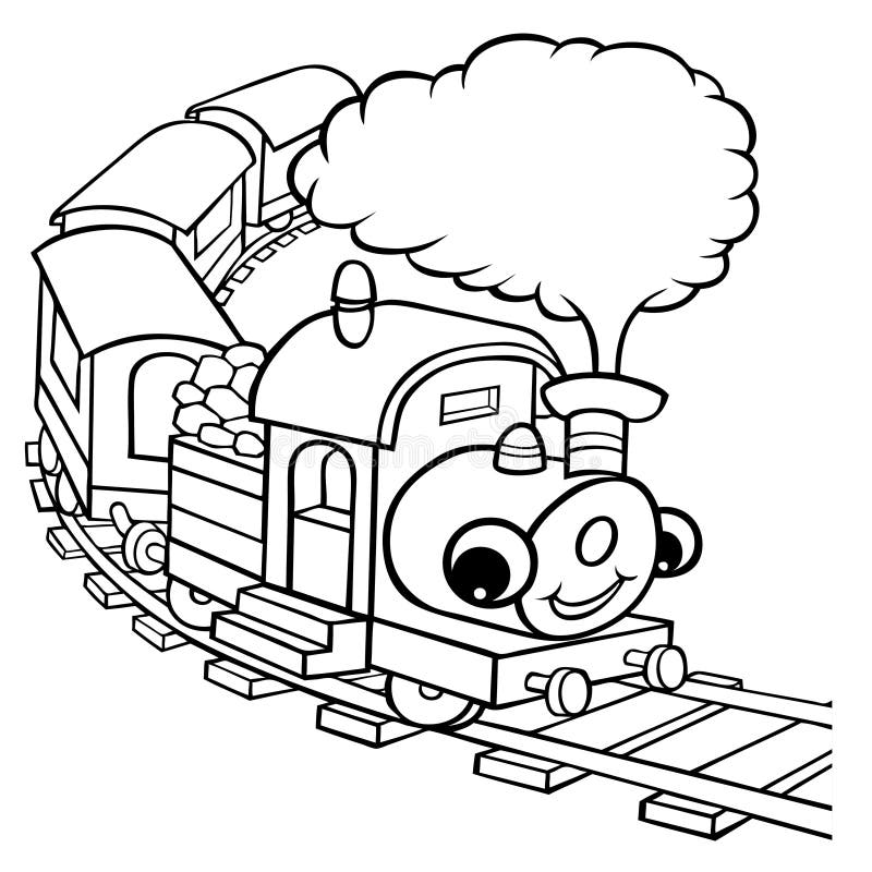 Happy Train, Locomotive with Steam - Colouring Page for Children Stock ...