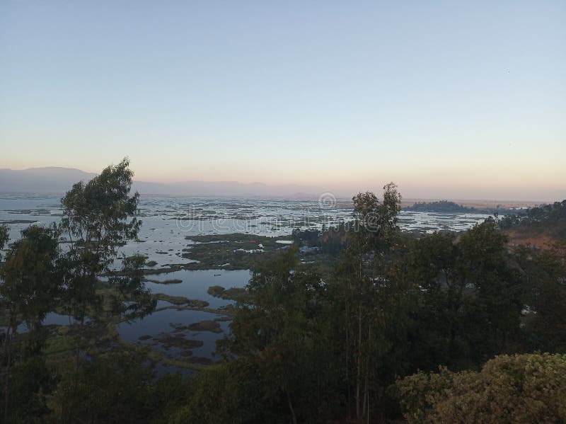 Loktak lake view from hill stock photo. Image of horizon - 206568490