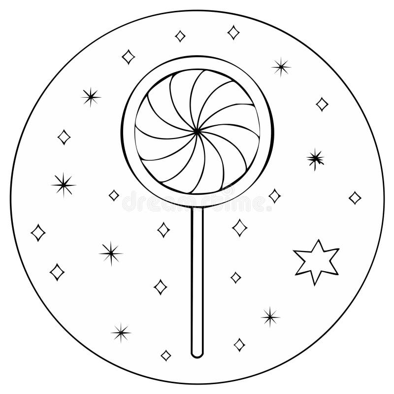 Lollipop Candy Drawing with Stars and Diamonds in a Circle Design Stock ...