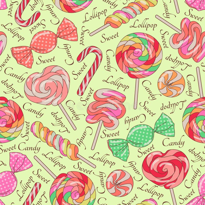 Lollipop pattern, yellow stock vector. Illustration of candy - 49197283