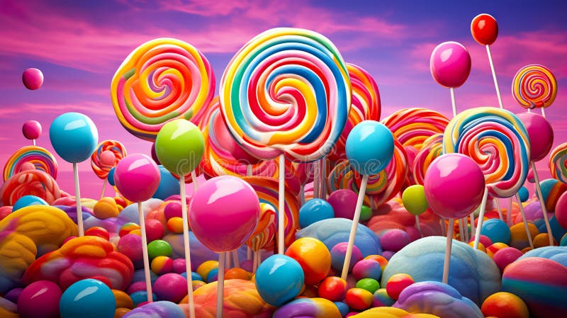 Lollipops and Different Colored Round Candy. Colorful Sweets Stock ...