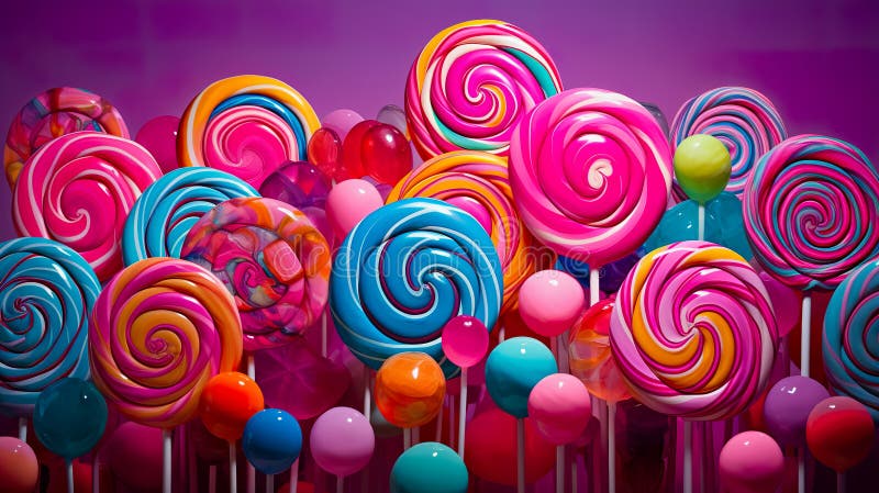 Lollipops and Different Colored Round Candy. Colorful Sweets Stock ...