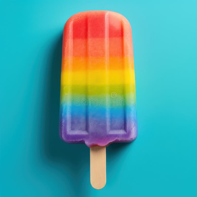 Rainbow Colored Icelolly, Plain Blue Background Stock Illustration ...