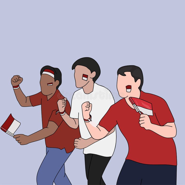 Group of Patriotic Indonesian Supporters Celebrating Stock Vector ...