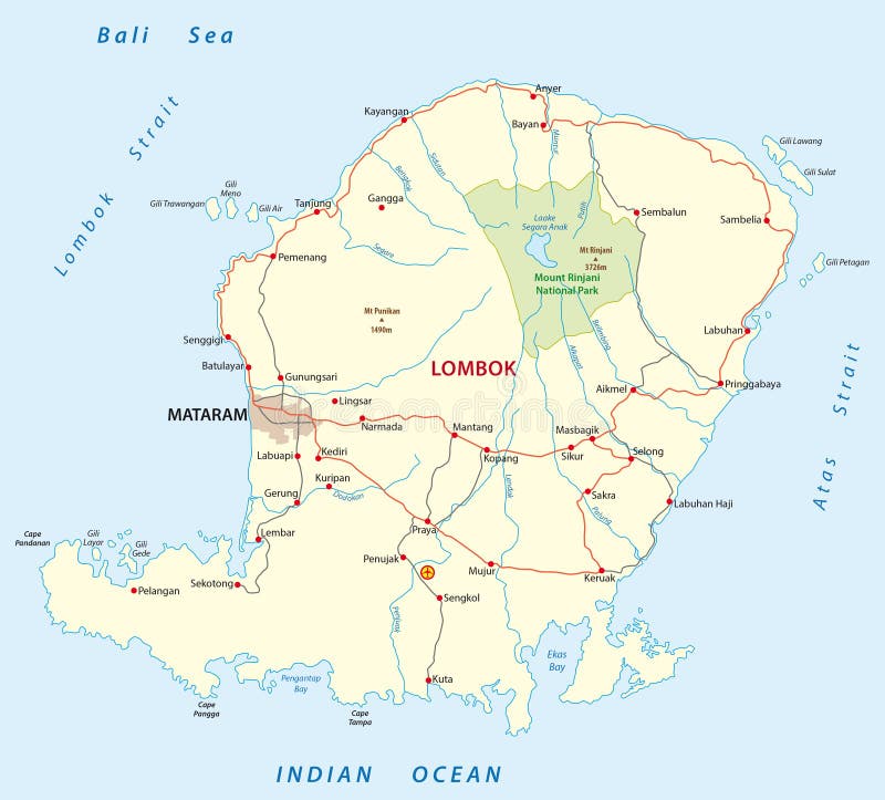 Lombok road map, Indonesia stock vector. Illustration of lombok - 83811197