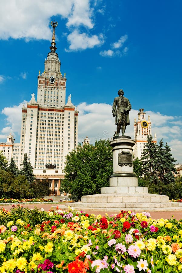 Lomonosov Monument and Building of Moscow State University Stock Image ...