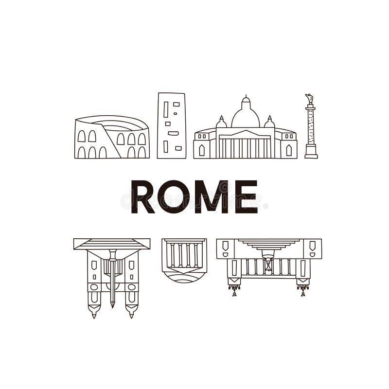 Rome Skyline. Cute and Funny Doodle Style Stock Vector - Illustration ...