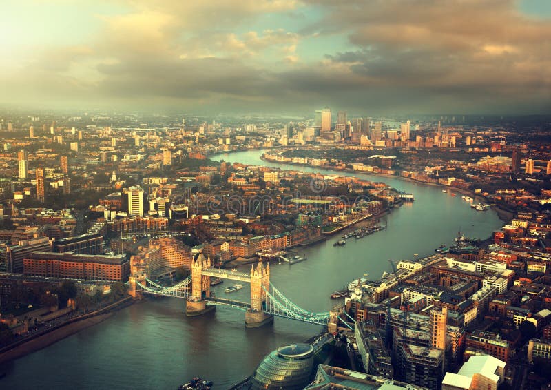 London Aerial View with Tower Bridge Stock Photo - Image of high ...