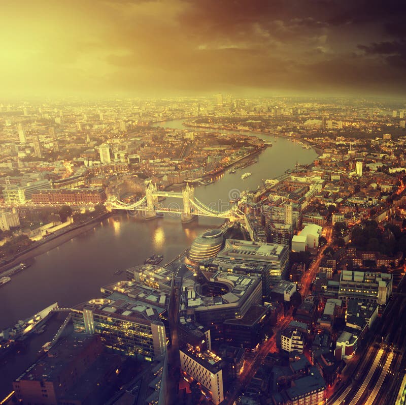London Aerial View with Tower Bridge Stock Image - Image of england ...