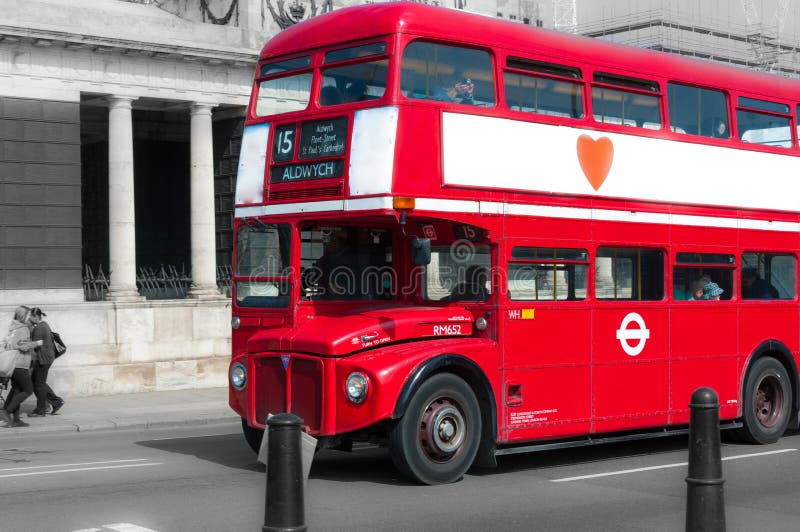 London Bus on Black and White Background Editorial Photography - Image ...