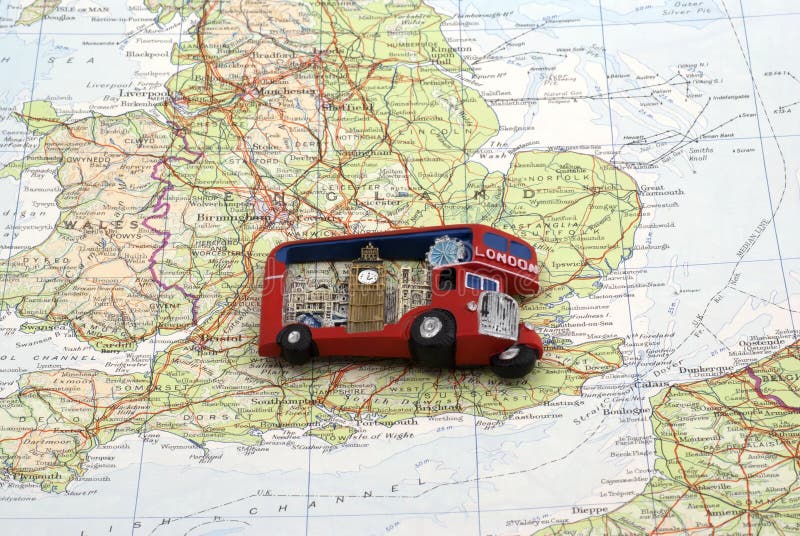London Bus Magnet Over England Map Stock Photo - Image of holiday ...