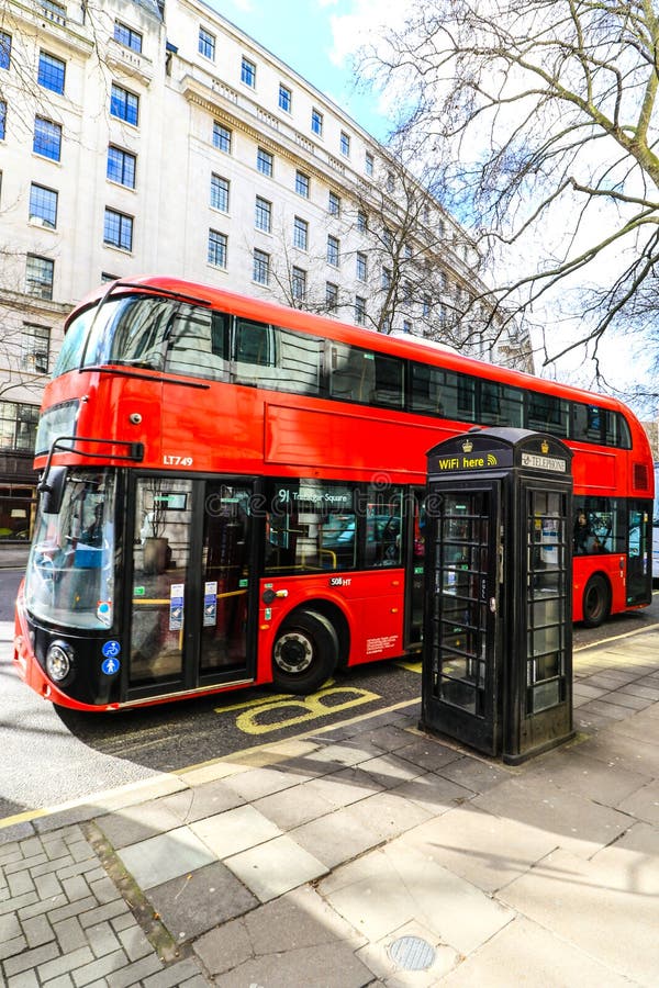 London Bus Near a Wifi Phone Booth Editorial Stock Image - Image of ...