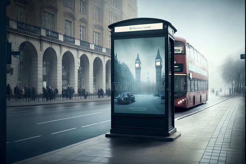 London bus stop. stock illustration. Illustration of road - 295796038