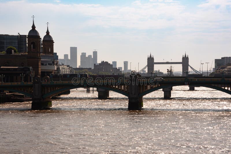 London City Bridges Seen from Thames River Stock Photo - Image of ...