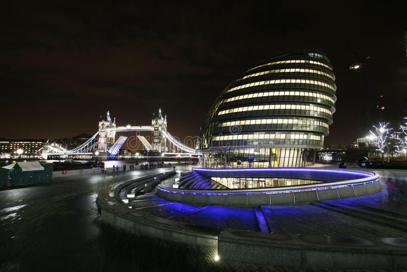 London City Hall and Tower Bridge at Night Stock Photo - Image of ...