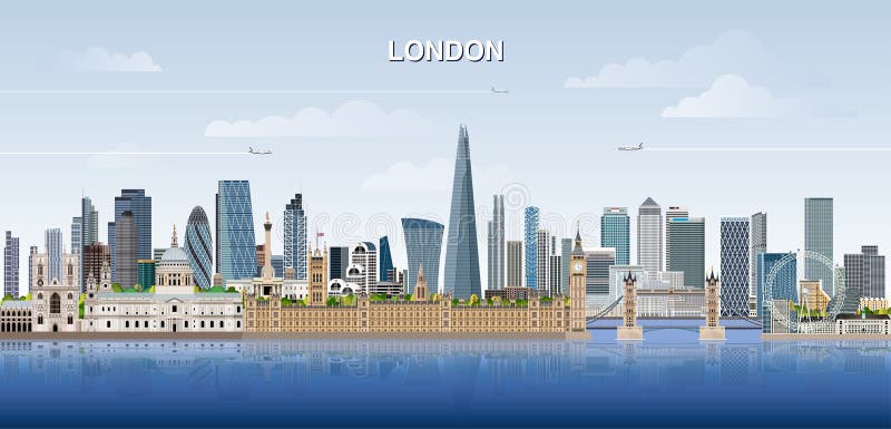 London City Skyline on Gradient Beautiful Day Sky Background Stock ...