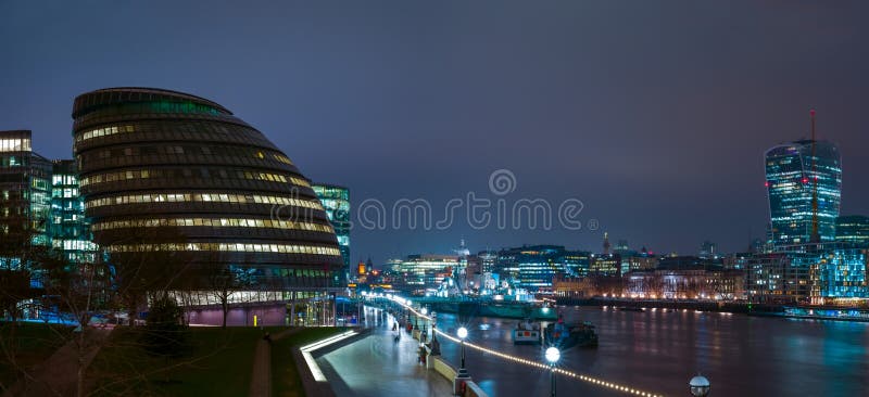 London City Skyline at Night Time Editorial Stock Photo - Image of ...