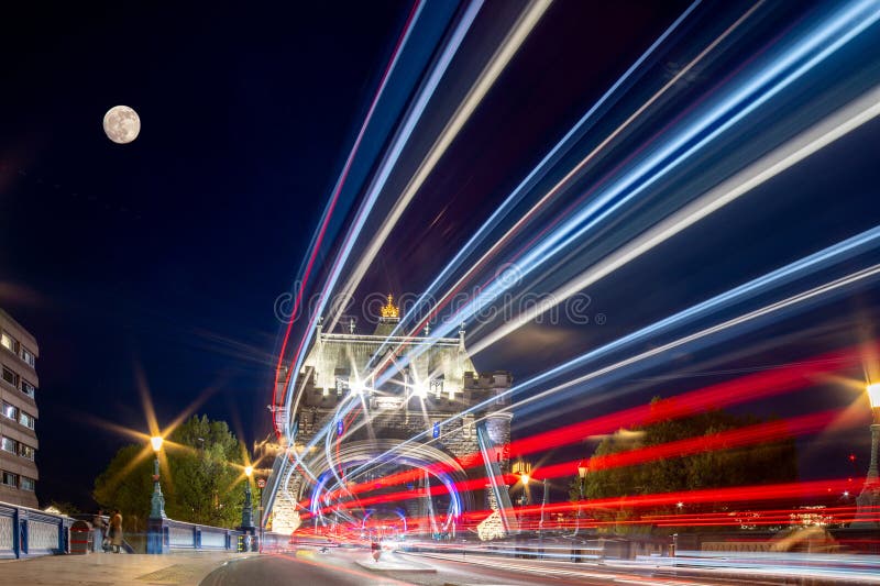 London City Tower Bridge at Night Long Exposure Stock Photo - Image of ...