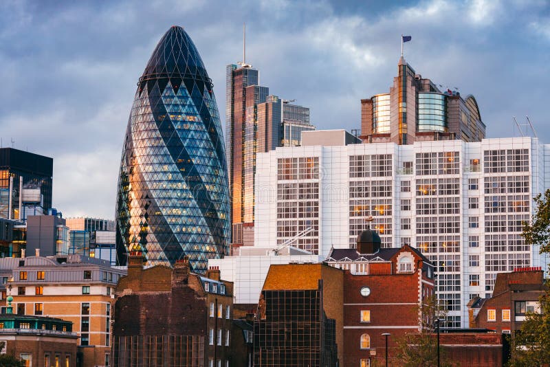 London cityscape at dusk editorial photography. Image of corporate ...