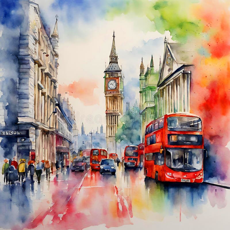Street of London, Colorful Artistic Perspective Illustration. Stock ...