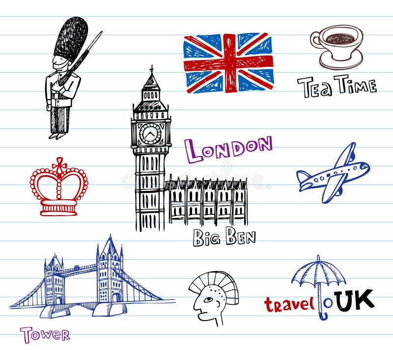Set of London doodles stock vector. Illustration of sightseeing - 9856062