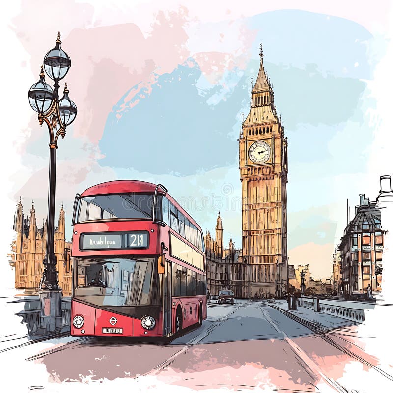 London Double-decker Bus and Big Ben Stock Illustration - Illustration ...