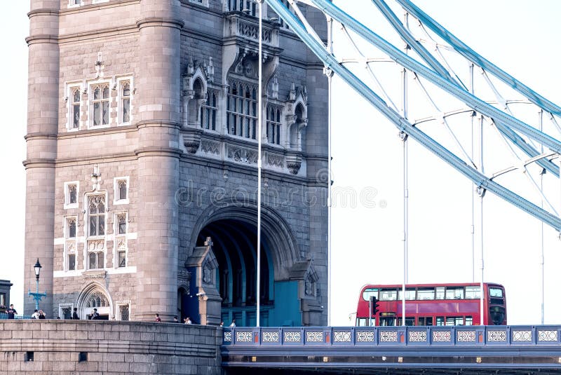 London. Double Decker Bus Crossing Tower Bridge Stock Photo - Image of ...