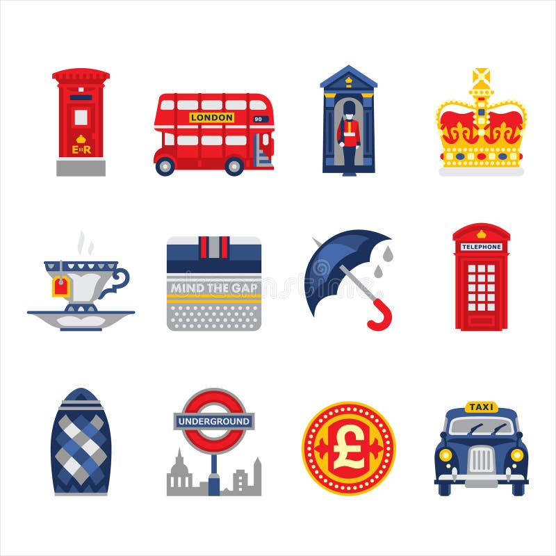 Icons on a Theme of England Stock Vector - Illustration of sign, queen ...