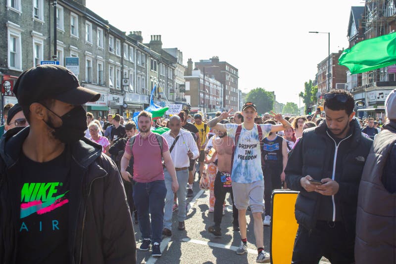 LONDON, ENGLAND- 29 May 2021: Protesters at a Unite for Freedom Anti ...