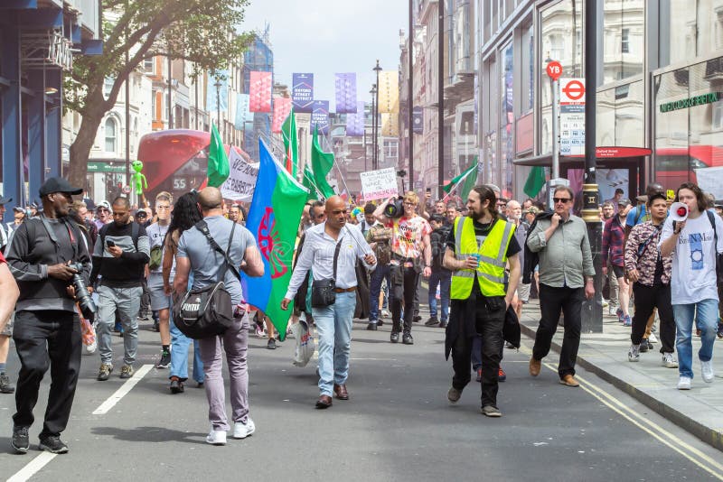 LONDON, ENGLAND- 29 May 2021: Protesters at a Unite for Freedom Anti ...