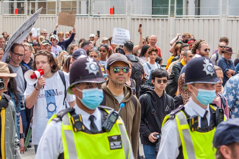 LONDON, ENGLAND- 29 May 2021: Protesters at a Unite for Freedom Anti ...