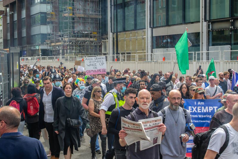 LONDON, ENGLAND- 29 May 2021: Protesters at a Unite for Freedom Anti ...