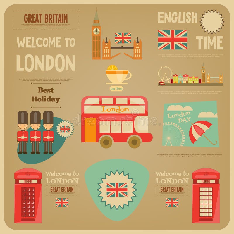 Retro Style Poster with London Symbols Stock Vector - Illustration of ...