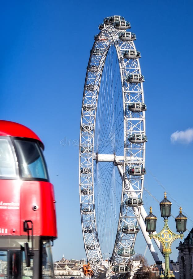 The London Eye and Iconic Red Bus Editorial Stock Image - Image of ...