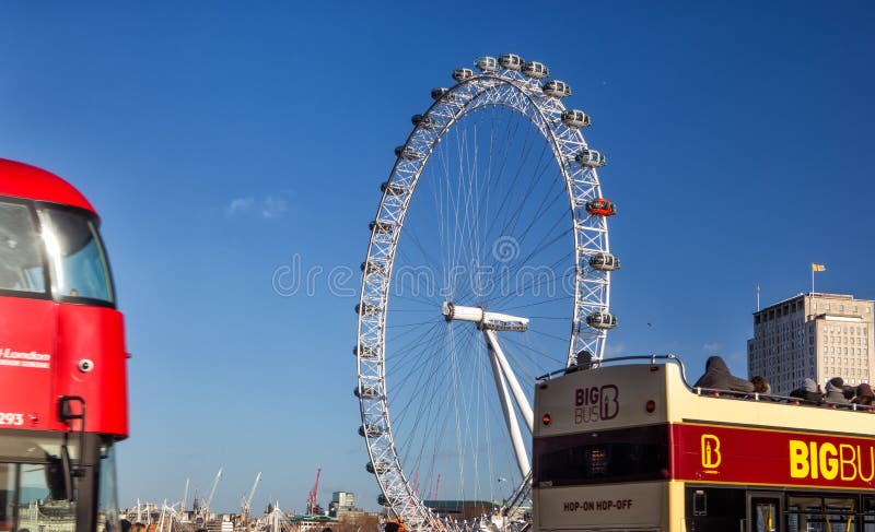 The London Eye and Iconic Red Bus Editorial Stock Image - Image of ...