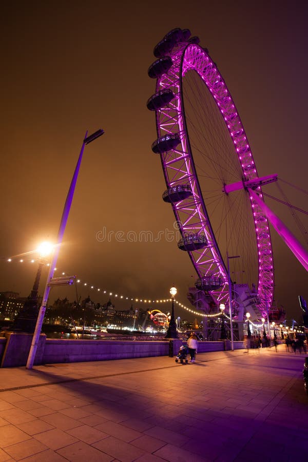 London Eye Illuminated at Night, UK Editorial Stock Image - Image of ...