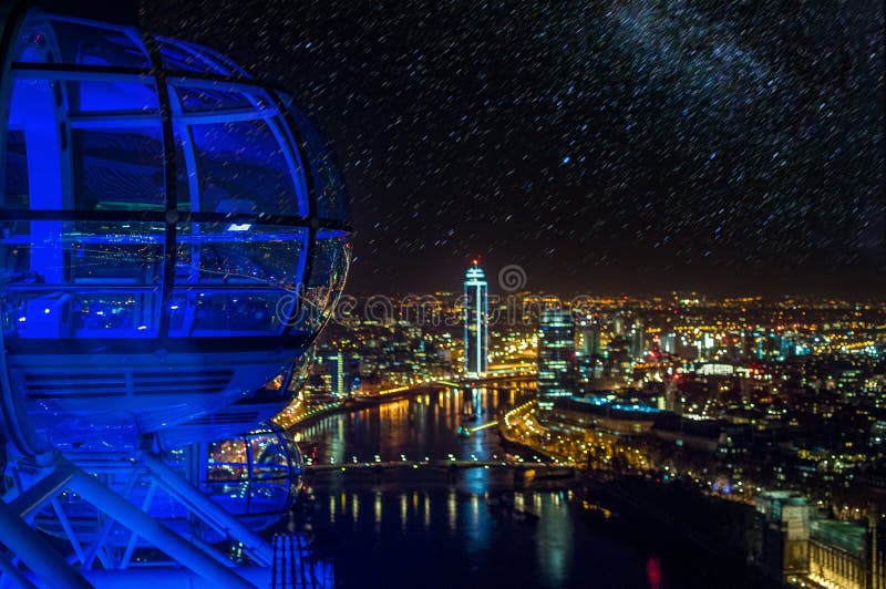 London Eye Skyline at Night with Sky of Stars Editorial Image - Image ...