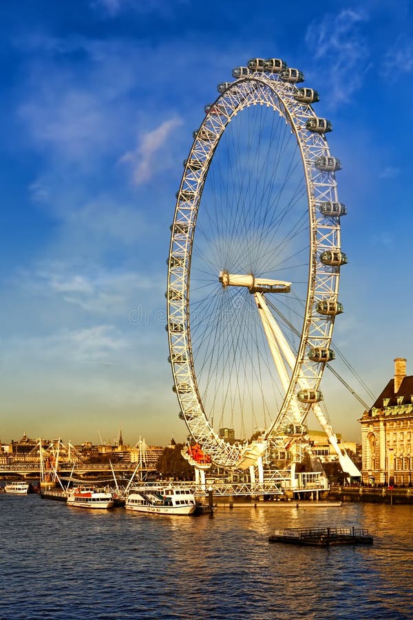 London Eye, At Sunset, England Stock Photo - Image of high, modern ...